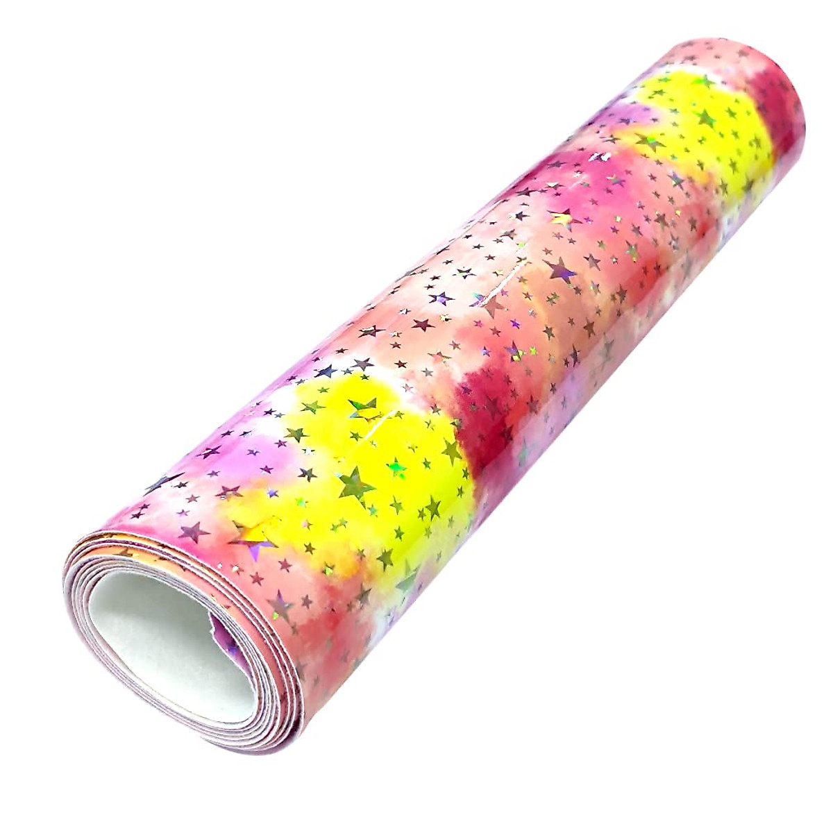 HYANG Holographic Rainbow Smudges Stars PU Faux Leather 1 Roll 12"X53"(30cmX135cm), Faux Leather Very Suitable for Crafts Making Leather Earrings, Bows, Handbag ，Sewing (Type 2)