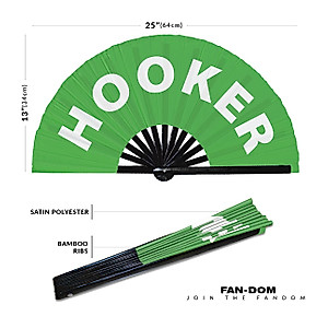 Hooker hand fan foldable bamboo circuit hand fan funny gag slang words expressions statement gifts Festival accessories Rave handheld Circuit event fan Clack fans (Green)