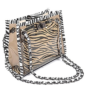 Stadium Approved Vegan Leather Snake Print Small Large Clear Tote Bag Purse (Small 2 in 1 Zebra Tote - Clear)