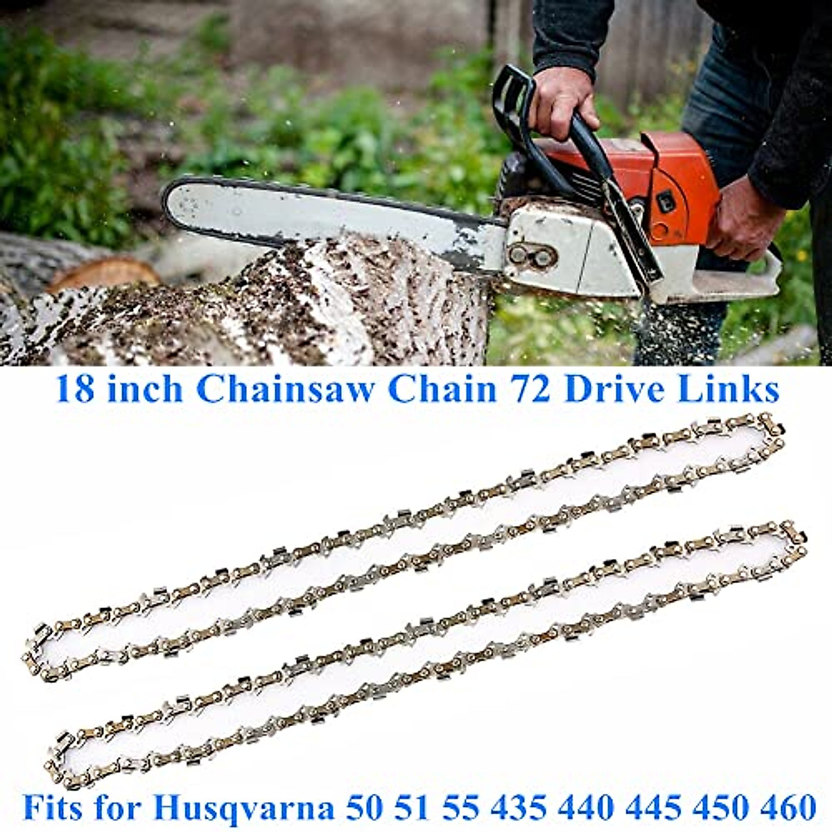 AILEETE 2-Packs 18 inch Chainsaw Chain (.325" Pitch - .058" Gauge - 72 Drive Links) for Husqvarna Dolmar Jonsered McCulloch Homelite Poulan Chainsaws, Fits Husqvarna 50 51 55 435 440 445 450 460
