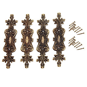 dophee 4 Pack Retro Decorative Corners Bracket, Antique Bronze Applique Furniture Chest Case Wooden Box Feet Leg Corner Protector Guard Furniture Fittings with Mounting Nails, 100x23mm/3.94"x0.91"