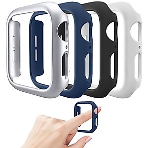 Mugust 4 Pack Hard PC Bumper Case Compatible with Apple Watch Series 3 38mm Without Glass Screen Protector, Scratch Resistant Protective Frame Edge Cover for iWatch 38mm, Silver/White/Black/Navy Blue