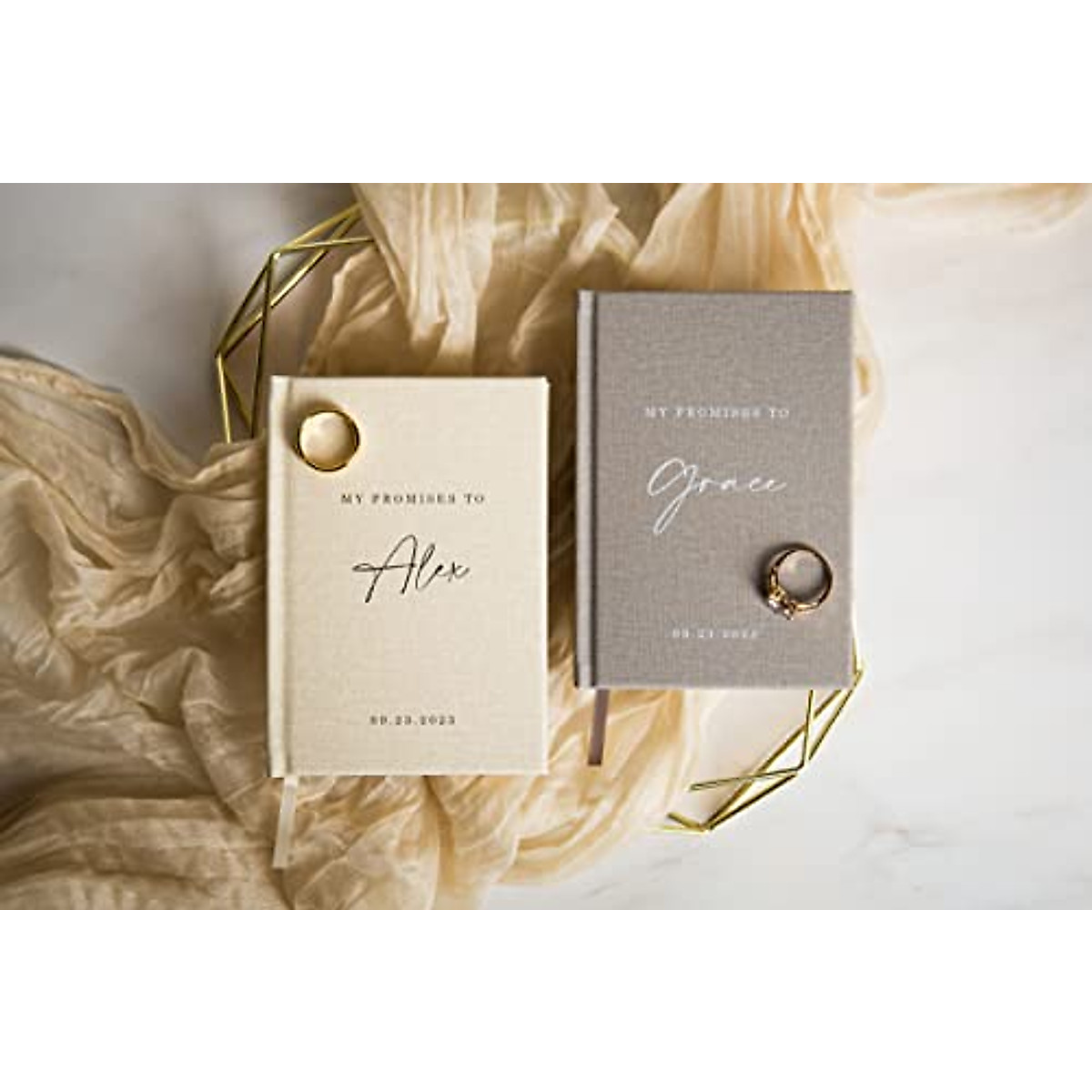 Vow Books Set of 2 (Promises Design) - Custom Hard Cover Luxury Modern Wedding Ceremony or Vow Renewal Booklets, Bride Groom Gifts, Engagement Party or Reception Speech Notes