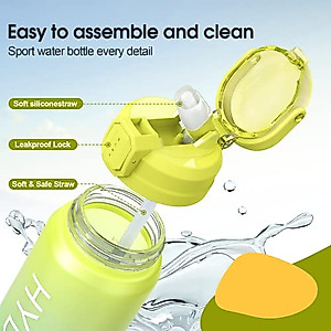 Y&3 32oz Water Bottle with Straw & Time Marker, Motivational Water Bottle with Handle, Leakproof, Tritan BPA Free Water Jug, for Fitness, Gym, Outdoor (Yellow Green Gradient)