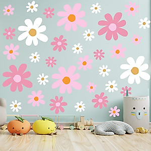 TaoBary 12 Sheets Daisy Wall Decals Flower Wall Stickers Large Daisy Wall Stickers Daisy Decals for Wall Peel and Stick for Nursery Bedroom Living Room Wall Decor (Vibrant Style)