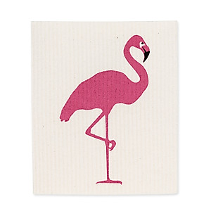 Abbott Collection 84-ASD-AB-09 S/2 Flamingo Dish Cloth-6.5x8 L, 6.5" x 8", White/Pink