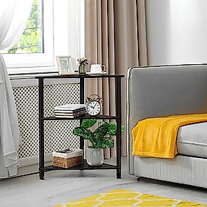 Fogein 3 Tier Corner Shelf, Triangle End/Side Table, Corner Nightstand, Corner Bookshelf with Metal Frame Corner Shelf Stand for Small Space Living Room(Black)