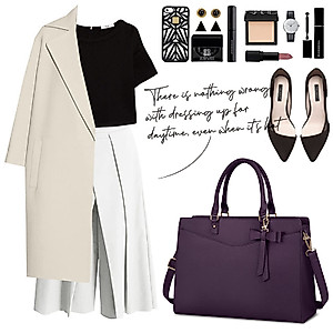 RAINSMORE Laptop Bag for Women 15.6 Inch PU Tote Bag Business Work Bag Waterproof Briefcase Computer Tote Lightweight Handbag Shoulder, Dark Purple