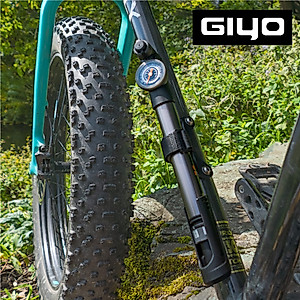 GIYO Mini Bike Pump with Gauge 2 Stage HP/HV 120 PSI Schrader & Presta Bike Tire Pump | Easy Inflation for Road & MTB | Frame Mount Included | Taiwan Made (GP-993)