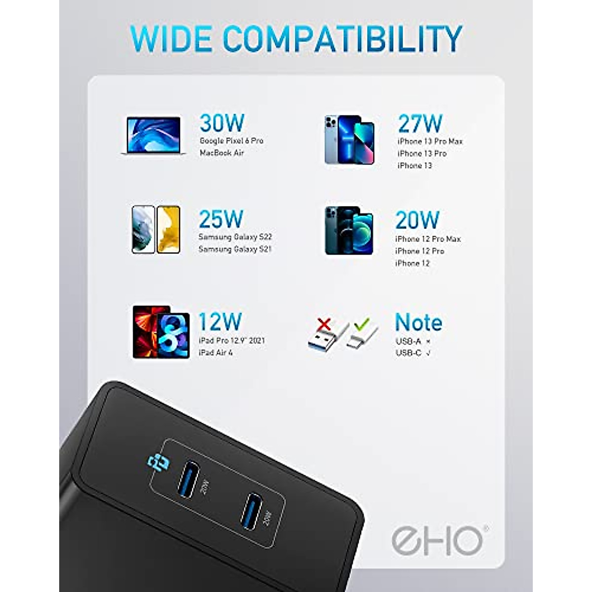 Dual USB C Charger with Apple MFi Certified Lightning Cable, 40W(20W Max Each) USB C Cell Phone Wall Charger Fast Charger Block Compatible with iPhone 13/12/11, Airpods, iPad