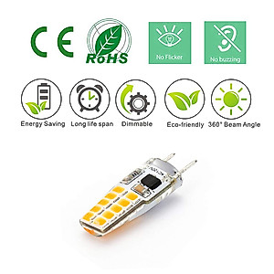 Lacnooe G8 LED Bulb 3W Equivalent to T4 JCD Bi-Pin G8 Base Halogen Bulb 20W-25W Dimmable G8 Light Bulb 120V Warm White 2700K-3000K for Puck Light, Under Cabinet Light, Under Counter Light (6 Pack)