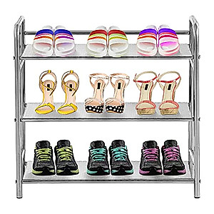 susunnus Shoe Rack 3 Tier Shoe Organizer Stainless Steel Small Shoe Rack Organizer Shoe Storage Free Standing Shoe Racks Shoe Rack for Entryway, Hallway,Closet(Sliver)