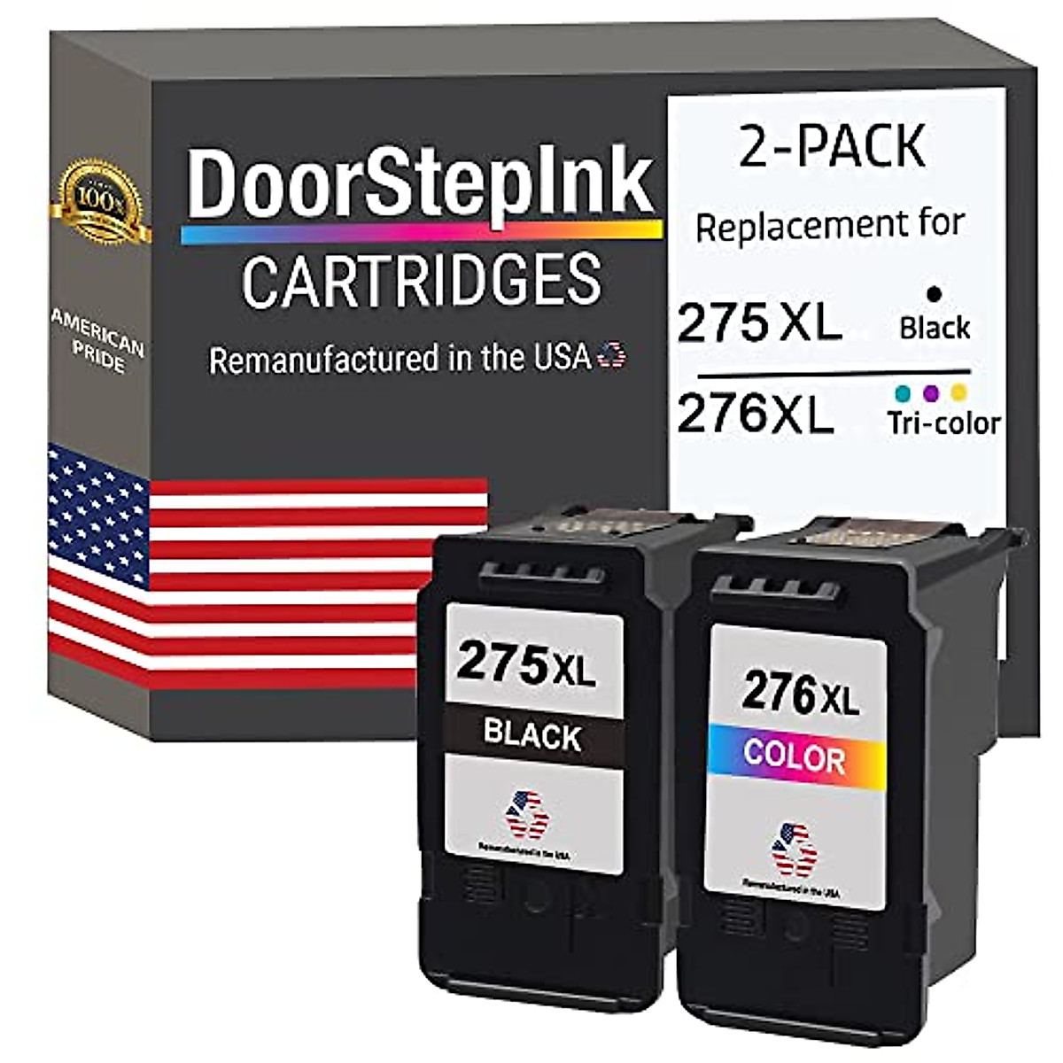 DoorStepInk Remanufactured in The USA Ink Cartridges for Canon PG-275XL Black and Canon CL-276XL Color