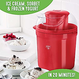 GreenLife 1.5QT Electric Ice Cream, Frozen Yogurt and Sorbet Maker with Mixing Paddle, Dishwasher Safe Parts, Easy one Switch, BPA-Free, Red