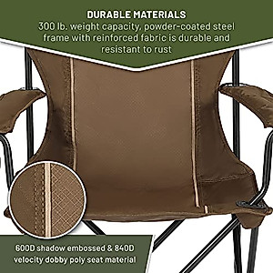 TIMBER RIDGE Collapsible Armrests Cup Holder & Carry Mat & Pet Leash Heavy Duty Foldable Chair for Outdoor Lounge Lawn Beach, Support 300 lbs, Earth Brown