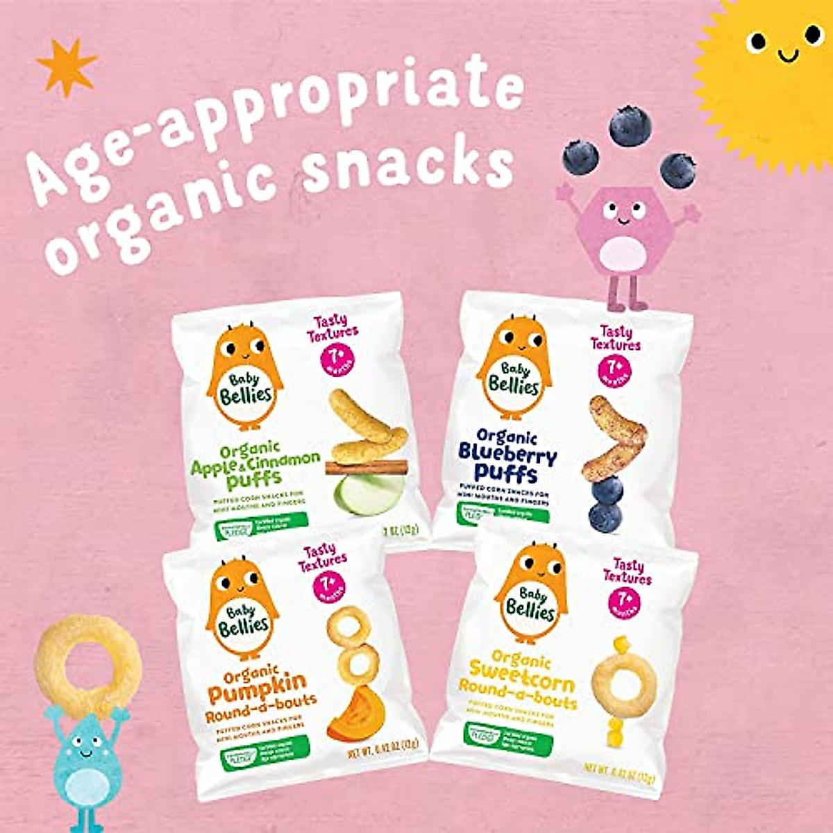 Little Bellies Organic Puffs Baby Snack, Blueberry, Pack of 18