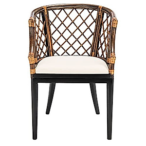 SAFAVIEH Home Collection Carlotta Natural Wash/White Cushion Living Room Dining Room Bedroom Office Foyer Arm Chair