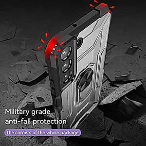 Monwutong Ring Holder Case for Samsung Galaxy S22 Plus, Hard PC Armor Case with Military Grade Shockproof Protection and Magnetic Absorption Kickstand Shell for Samsung Galaxy S22 Plus, ZHW Black