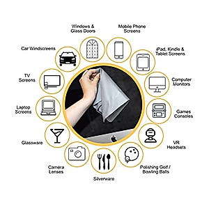 Ed Hicks 3 Large Premium Microfiber TV Screen Cleaning Cloths [12” x 12”] for Cleaner LCD LED OLED Screens, iPad, Laptop Computer | Storage Pouch | Chemical Free | Anti-Static | 1 Black 1 Blue 1 Grey