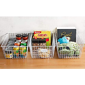 iPEGTOP Wire Storage Freezer Baskets, Set of 4 Large 15.2" Farmhouse Organizer Storage Bins Fridge Basket Rack with Handles for Kitchen Cabinets, Pantry, Office, Bathroom Organization- White