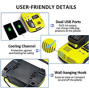 Lilocaja Replacement for Ryobi 18V Battery Charger P117, for P118 3A ONE+ Dual Chemistry Charger, Compatible with Ryobi 12V 18V ONE+ Li-Ion Ni-Cd Ni-Mh Battery(Not Work with 12V Li-Ion Battery)