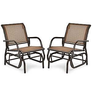 S AFSTAR Outdoor Patio Glider Chairs Set of 2, Porch Glider Swing with Breathable Mesh Fabric and Sturdy Steel Frame, Load Capacity 330LBS, Single Glider Chair for Outside Garden Backyard (Brown)
