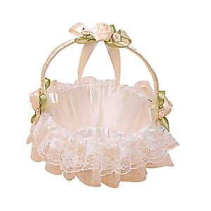 predolo Flower Girl Basket, Fairy Lace Flower Basket, Bowknot Flower Basket, Collection for Wedding, Parties, Bridesmaid, Events Engagement Ornaments, Beige