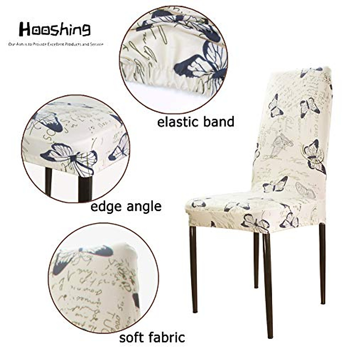 Hooshing Chair Covers Butterfly Stretch Washable Durable for Dining Room Set of 2