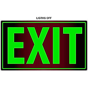 Photoluminescent Exit Sign (Red) / Pack of 2 / UV Inks on Aluminum. Heat Resistant | Cold Tolerant | Weather Proof. MADE IN USA.