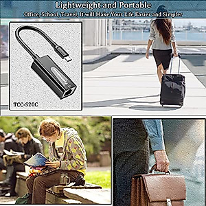 Tccmebius USB C Ethernet Adapter, USB C to 10 100 RJ45 Network Adapter LAN Wired Adapter, for MacBook Pro/Air, iPad Pro, Dell XPS, MateBook, Smartphone, Compatible Windows 7/8/10, Mac OS (TCC-S20C)