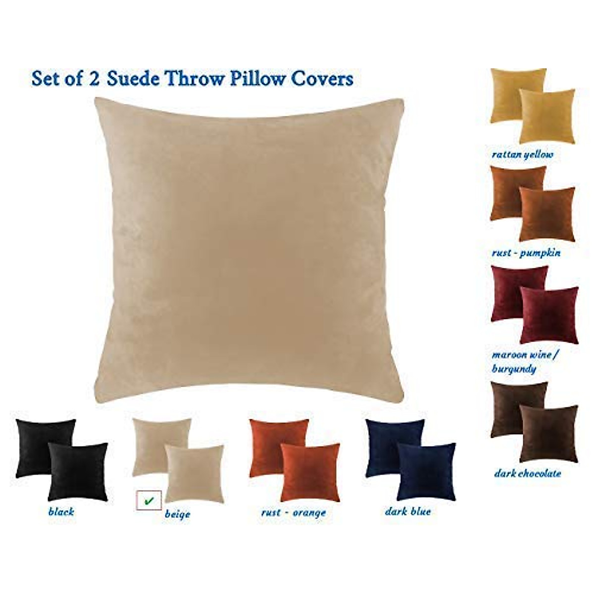 PreciousHome Set of 2 Cream Throw Pillows - Faux Suede Decorative Throw Pillow Covers, Beige Throw Pillow, Beige Pillow Covers, Throw Pillows for Couch, Decorative Pillows 18x18 Inches