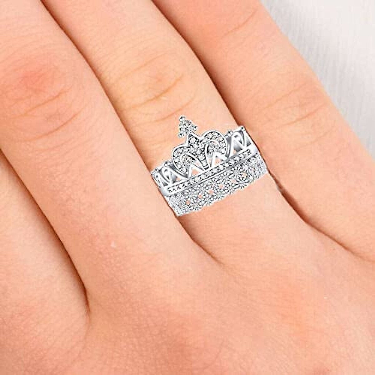 VPKJewelry 2.40 ct Real 925 Sterling Silver Wedding Engagement Crown 2 pc set Ring The best gifts for Women Ladies (7.5)