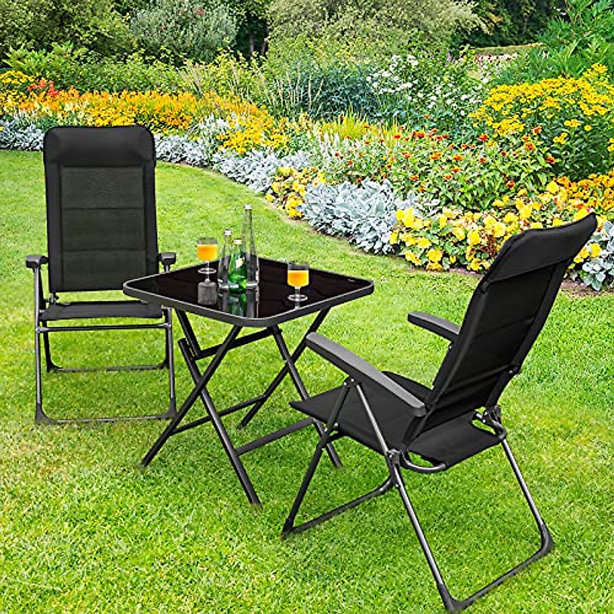 Giantex Set of 2 Patio Dining Chairs, Folding Patio Chairs, Outdoor Lawn Chairs with Adjustable Backrest and Headrest, Sling Camping Chairs, Portable Armchair for Porch Poolside Garden Backyard