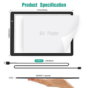 comzler Light Board, A4 Tracing Light Box, Magnetic Light Pad, Light Table for Tracing, LED Light Drawing Board, Sketch Pad LED Light Drawing Pad, Cricut Light Pad, Dimmable Brightness