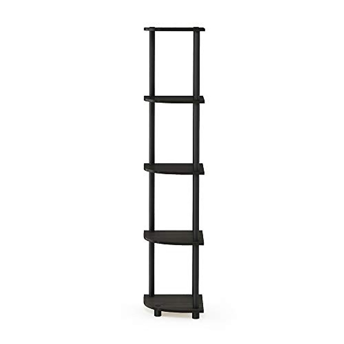 Furinno Turn-N-Tube 5 Tier Corner Display Rack Multipurpose Shelving Unit, Espresso/Black & Just 3-Tier Turn-N-Tube End Table/Side Table/Night Stand/Bedside Table with Plastic Poles, White/White