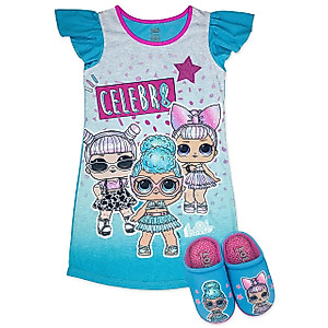 L.O.L. Surprise! Girls Pajama Set, Dorm PJs with Slippers, Rocker Diva MC Swag Opal Q.T. Pearl Q.T (Girls 6/6X, Turquoise)