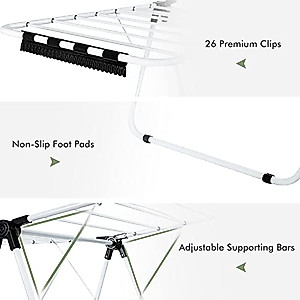 GOFLAME 2-Tier Clothes Drying Rack, Folding Laundry Dry Rack with Adjustable Supporting Bar, 26 Premium Clips, Space-Saving & Collapsible Laundry Hanger for Easy Storage, No Assembly Needed