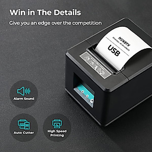 MUNBYN 80mm USB Receipt Printer, POS Printer with Auto Cutter ESC/POS Command Support Windows and Thermal Paper 3 1/8 x 230ft, 10 Rolls Receipt Paper Work for Star