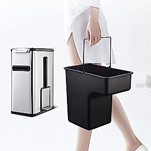 Bathroom Trash Can Intelligent Induction Stainless Steel Trash Can Bathroom Toilet Multi-Function Self-contained Toilet Brush Paper Towel Trash Can Three-in-one Wastebasket (Color : Metallic, Size :