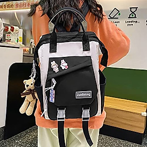 Treonca Kawaii Backpack with Kawaii Pin and Accessories Girl Backpack Cute Shoulder Tote Bag Laptop Schoolbag for Students Backpack (Black)