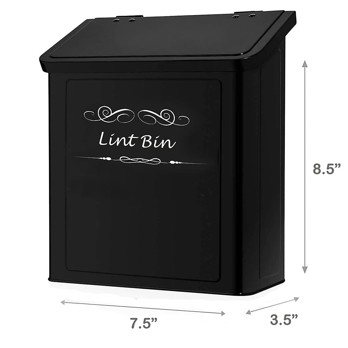 ELITAPRO Lint Holder Bin for Laundry Room - Farmhouse Magnetic Lint Bin with Lid - Wall Mounted Laundry Trash Can for Dryer, Washer - Laundry Room Organization and Storage - Hanging Lint Box (Black)