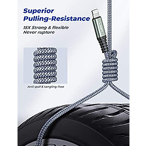 LISEN iPhone Charger Cable (10ft / 3m) USB A to Lightning Cable 10 Feet, Durable Nylon Braided Fast Charging Cord Compatible with iPhone 11/Pro/X/Xs Max/XR/8 Plus /7 Plus/6/ iPad