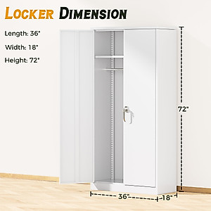 INTERGREAT 72”Tall Metal Wardrobe Cabinets with Lock,Clothing Storage Cabinets with Hanging Rod and 4 Adjustable Shelves，Closet for Home Living/Laundry Room/Department (White)