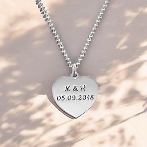 MYKA Personalized Engraved Heart Necklace - Precious Metal Silver 925 Custom Gift Pendant-Valentine's Day Love Jewelry for Her (Sterling Silver 925)