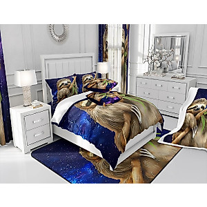 Cute Sloth Duvet Cover Queen Size,Universe Galaxy Comforter Cover with 2 Pillowcase for Teens Adults,Kids Cartoon Sloth Bedding Set,Starry Sky Breathable 3 Pieces Decorative Bed Cover