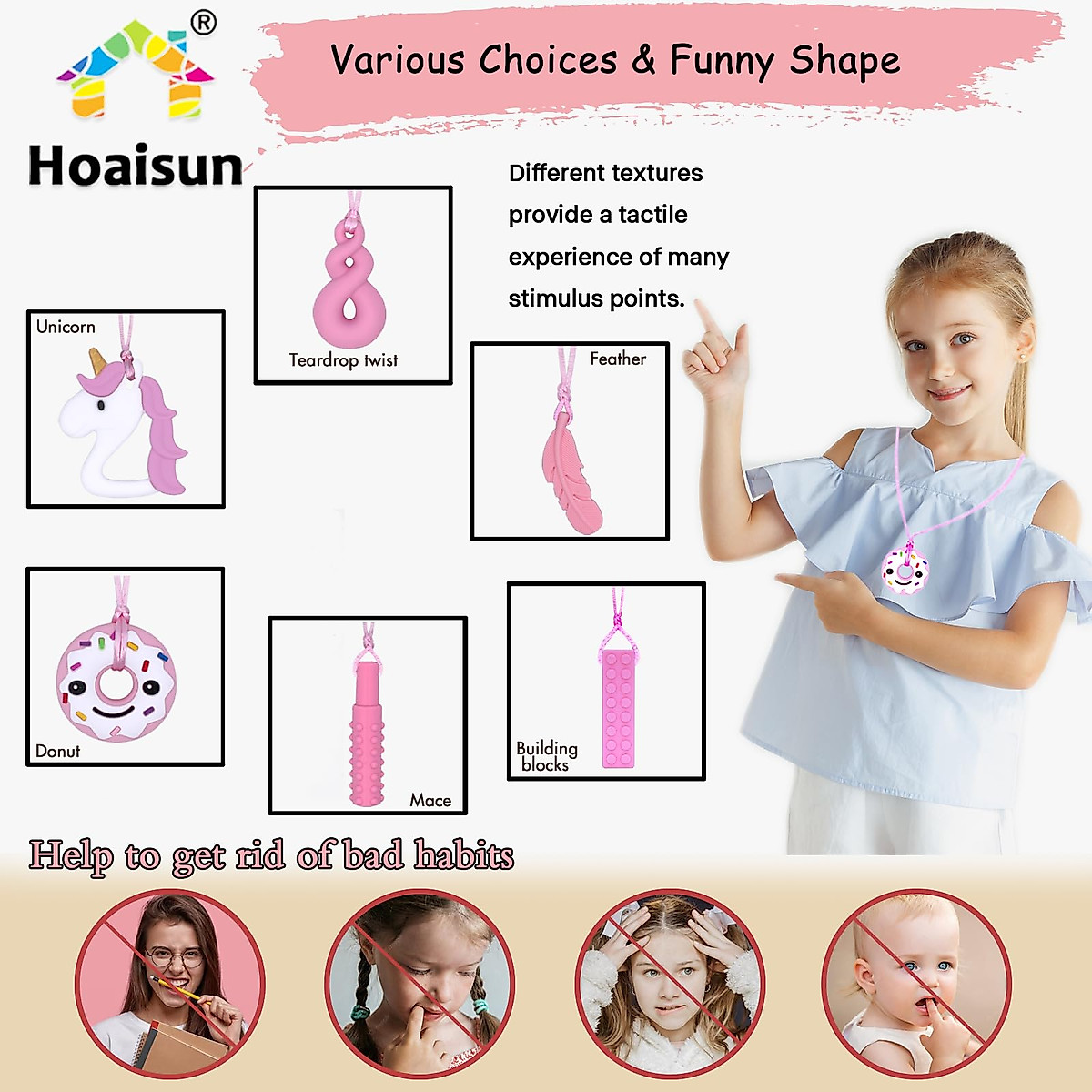 Chew Necklaces for Sensory Kids Girls, Chewy Necklace Sensory Kids with ADHD,SPD, Chewing, Teething or Special Needs, Autism Chew Toys Sensory for Kids Adult Reduce Anxiety Fidgeting