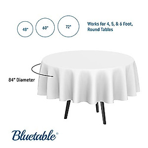 White Plastic Tablecloth Round Disposable Table Cloth (84” Inches) 4, 5, or 6 Foot Round Tables, Premium (Manteles para Fiestas) White Party Tablecloths [6 Pack]