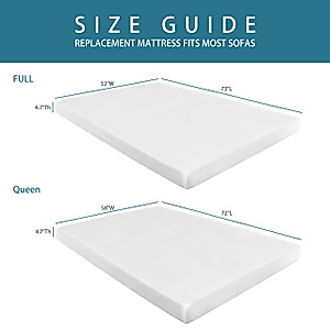 Rinkai-S 4.7 Inch Cool Gel Memory Foam Mattress Replacement with Washable Cover for Sleeper Sofa and Couch Beds, Full Size, CertiPUR-US Certified (Sofa Not Included)