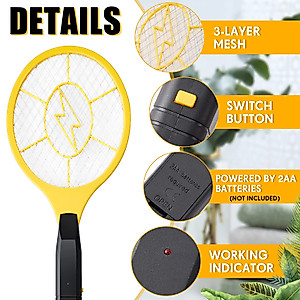 4 Pcs 17.3" Bug Zapper Electric Fly Mosquito Swatter Racket 1500 Volts Electronic Swatter Handheld Fly Killer Tennis Mosquito Bat Racket for Outdoor Indoor Camping Insect Fruit Fly Control