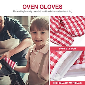 DOITOOL 2Pcs Kids Oven Mitts for Children Play Kitchen, Microwave Oven Gloves Kitchen Baking Mitts, Red Checkered Heat Resistant Kitchen Mitts for Safe Backing Cooking BBQ ( Red Checkered )